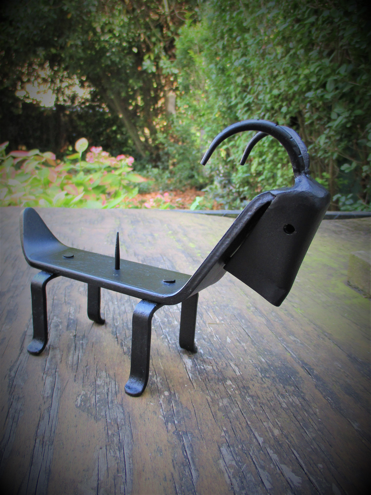 blackened wrought iron goat candle Holder artisans de marolles circa 1950